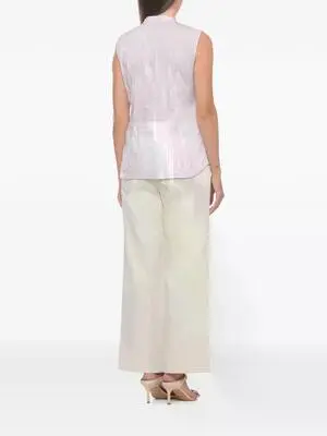 EMME Striped Crystal Embellished Band Collar Sleeveless Shirt