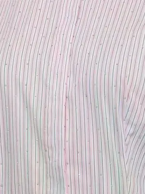 EMME Striped Crystal Embellished Band Collar Sleeveless Shirt