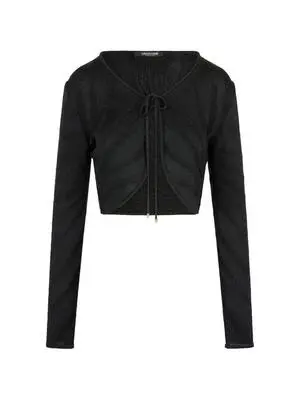 Roberto Cavalli Chevron-knit Tie-fastening Cardigan - Black