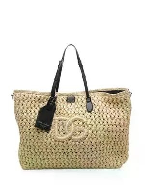 Dolce & Gabbana Atene Logo-plaque Raffia-effect Tote Bag