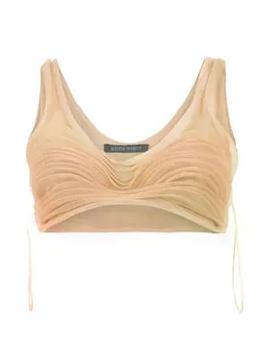 Alberta Ferretti Gathered Silk Top - Neutrals