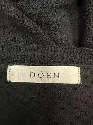 DÔEN Wool Pointelle Knit Puff Sleeve Cardigan - Black