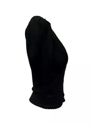 DÔEN Wool Pointelle Knit Puff Sleeve Cardigan - Black