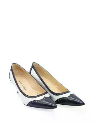 Manolo Blahnik Navy And White Leather Wingtip Pumps