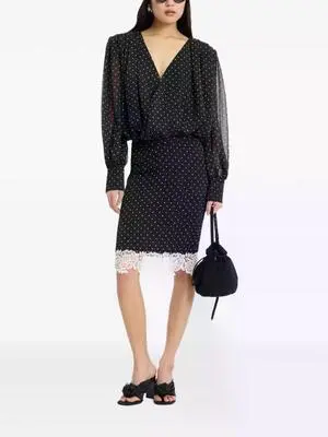 ROTATE BY BIRGER CHRISTENSEN Floral-print Lace-hem Midi Skirt