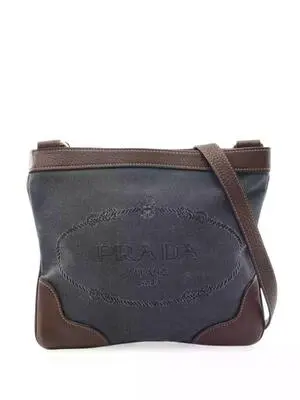 Prada 2000s Logo Jacquard Shoulder Bag - Blue