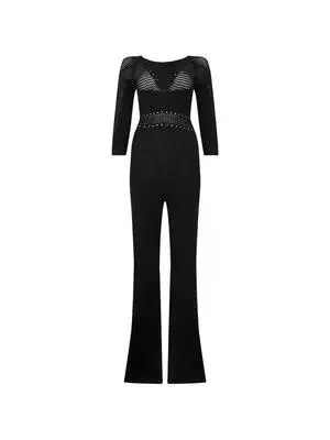 Alberta Ferretti Pointelle-knit Flared Jumpsuit