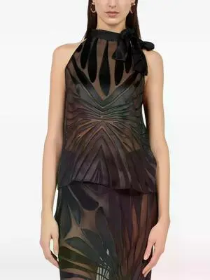 Roberto Cavalli Ray Pattern Bow Detail Halterneck Top