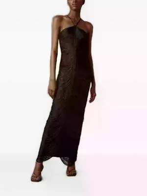 ELDORADO Fringe-trimmed Halterneck Maxi Dress - Black