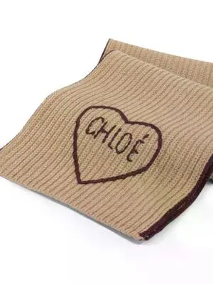 Chloé Heart-embroidered Scarf - Neutrals