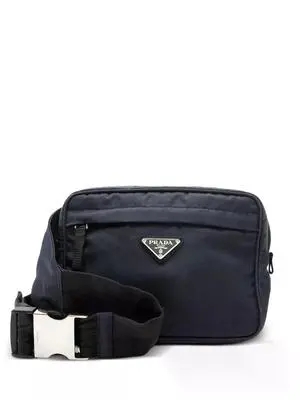 Prada Tessuto Montagna Belt Bag With Logo Plaque - Blue