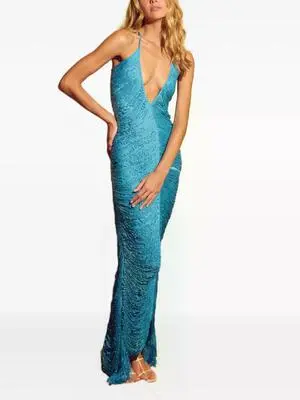 BLESS Mare V-neck Maxi Dress With Fringe Detail
