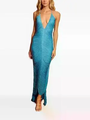 BLESS Mare V-neck Maxi Dress With Fringe Detail - Blue
