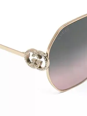 Gucci Interlocking G Crystal-embellished Geometric-frame Sunglasses