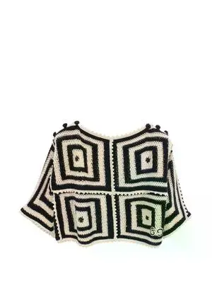 Gucci Geometric Print Crochet Knit V-neck Sweater - Black