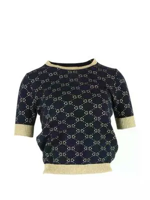 Gucci Navy Gg Monogram Short Sleeve Top - Blue