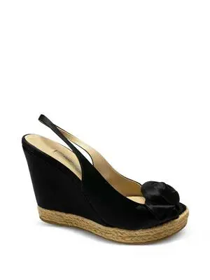 Prada Flower Detail Espadrille Wedges - Black