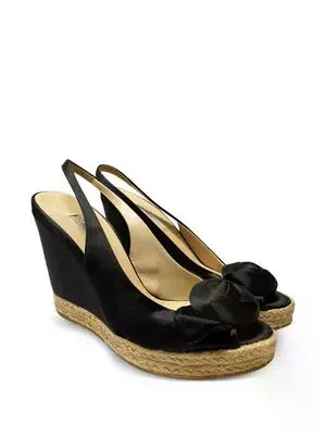 Prada Flower Detail Espadrille Wedges - Black