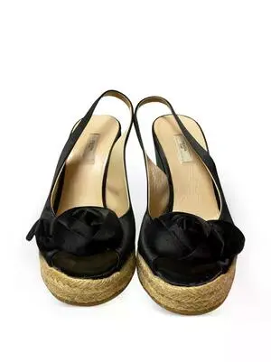 Prada Flower Detail Espadrille Wedges - Black