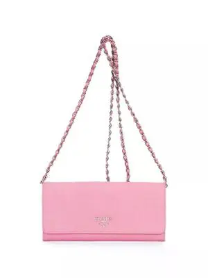 Prada Saffiano-leather Flap Chain-strap Wallet - Pink