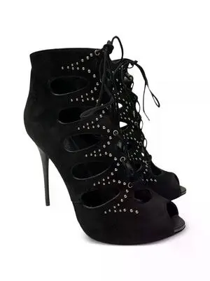 Alexander McQueen Suede Studded Lace-up Peep-toe Stiletto Boots