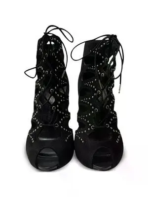 Alexander McQueen Suede Studded Lace-up Peep-toe Stiletto Boots