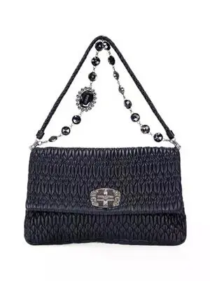 Miu Miu Iconic Crystal Cloqué Matelassé Crystal-embellished Tote Bag - Black