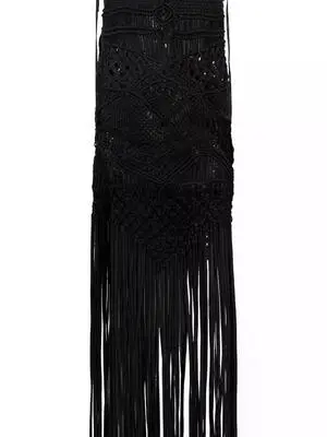 Alberta Ferretti Macramé Fringe Halterneck Dress