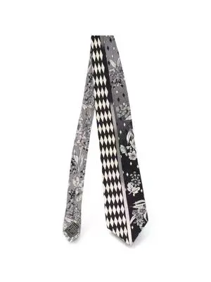 Versace And White Silk Floral And Harlequin Print Neck Tie