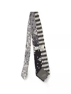 Versace And White Silk Floral And Harlequin Print Neck Tie