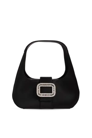 ROGER VIVIER Pilgrim Satin Shoulder Bag With Rhinestone Buckle - Black