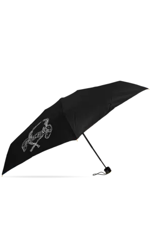 Moschino Small Folding Umbrella With Logo - Black