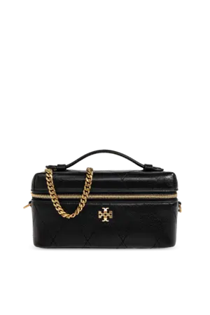 Tory Burch Charlie Quilted Leather Vanity Case With Chain Strap - Black