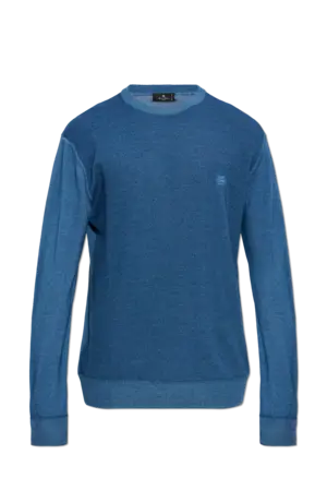 Etro Wool Sweater With Embroidered Logo - Blue