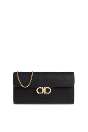 FERRAGAMO Leather Wallet On A Chain - Black