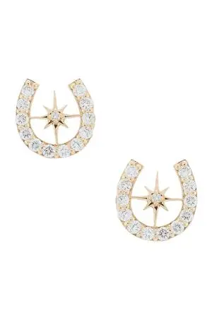 SYDNEY EVAN Starburst Horseshoe Stud Earrings - Gold