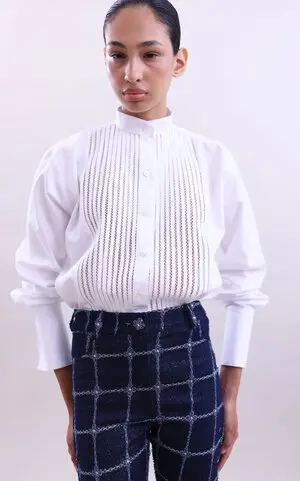 FRANCESCA MIRANDA Tuxedo Cotton Handwoven Blouse