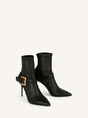 Balmain Anthem Stretch Leather Ankle Boots With Gold Buckle