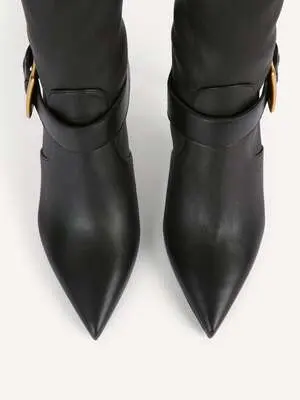 Balmain Anthem Stretch Leather Ankle Boots With Gold Buckle