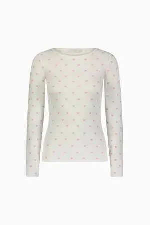 LoveShackFancy Pink Hearts Print Long Sleeve Top