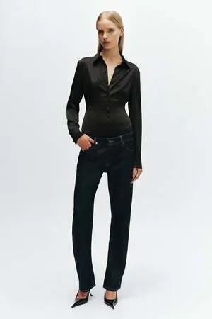 Bardot Trina Fitted Satin Shirt - Black