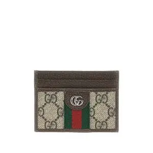 Gucci Leather And Gg Supreme 'ophidia' Cardholder Brown
