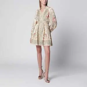 Zimmermann Roselight Mini Dress In Sage Floral Linen