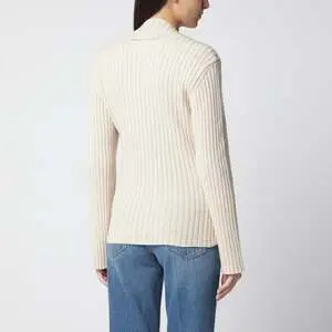 Victoria Beckham Ribbed Sweater In Wool And Cashmere - Beige