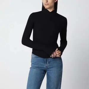 Victoria Beckham Georgia Ribbed Sweater In Merino Wool - Black