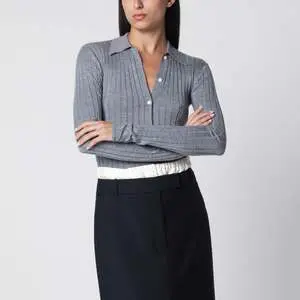 TOTEME Slim Ribbed Knit Shirt In Mélange Cashmere And Silk - Grey