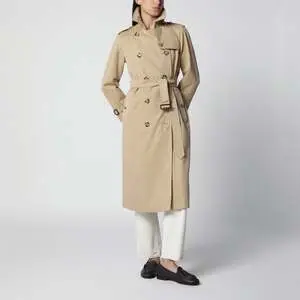 Burberry Burberry Waterloo Long Cotton Gabardine Trench Coat Beige