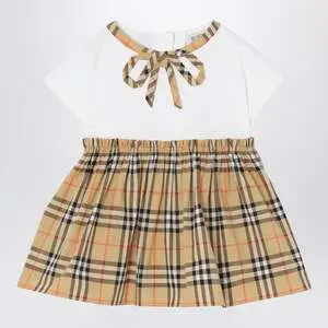 Burberry Cotton Dress And Bloomer Shorts With Check Bow