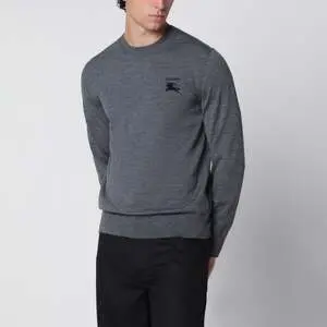 Burberry Wool Crewneck Sweater With Equestrian Knight Design - Grey
