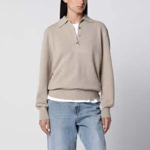RÓHE Róhe Stone Mélange Wool And Cashmere Polo Shirt Beige